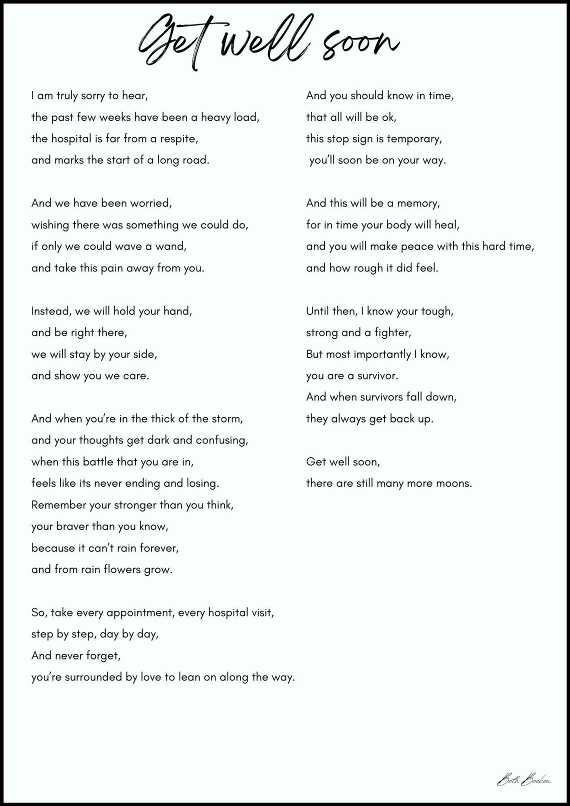 Get Well Soon Poem for Someone Unwell Poem Thinking of You Poem of ...