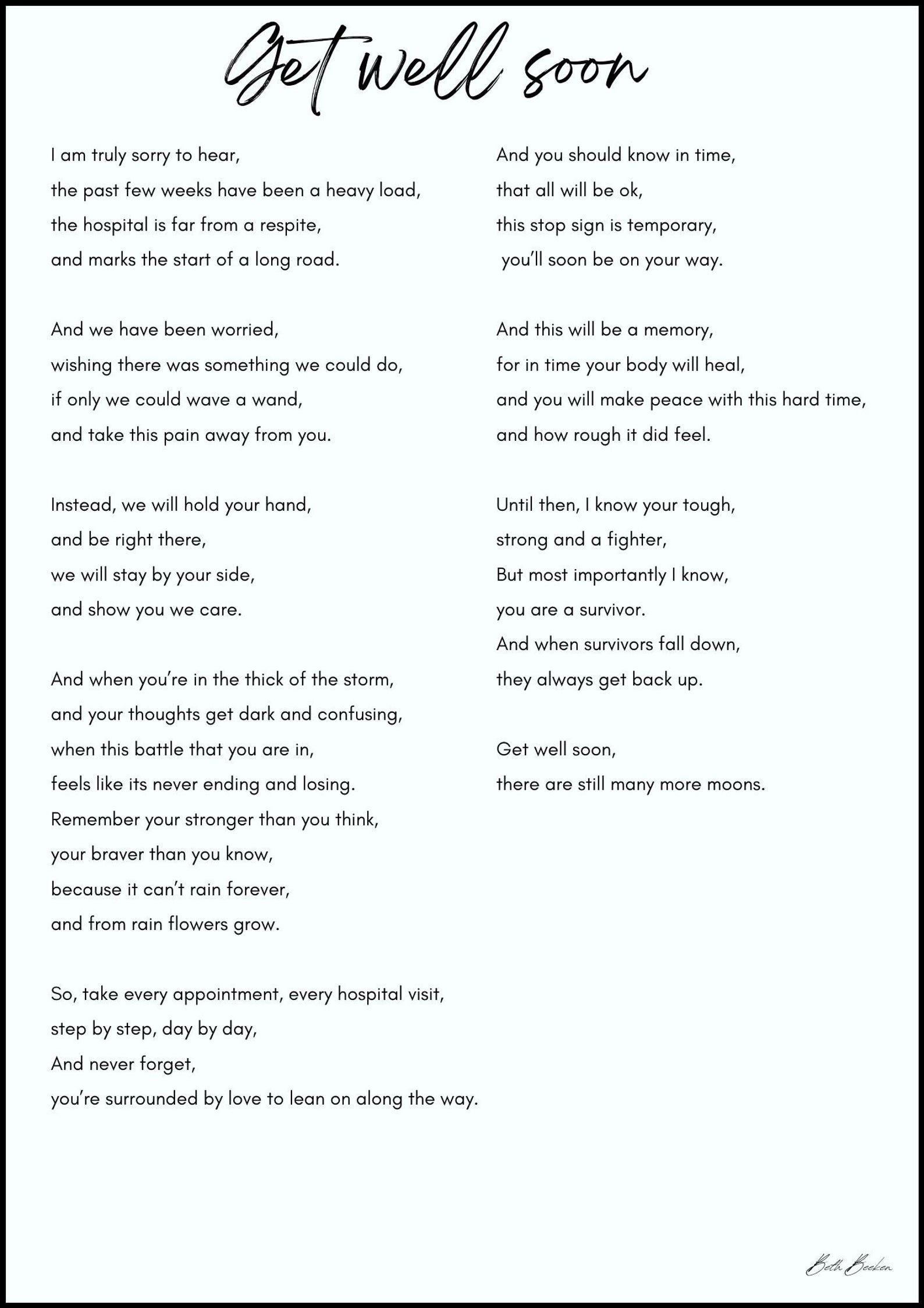 Get Well Soon Poem for Someone Unwell Poem Thinking of You Poem of ...