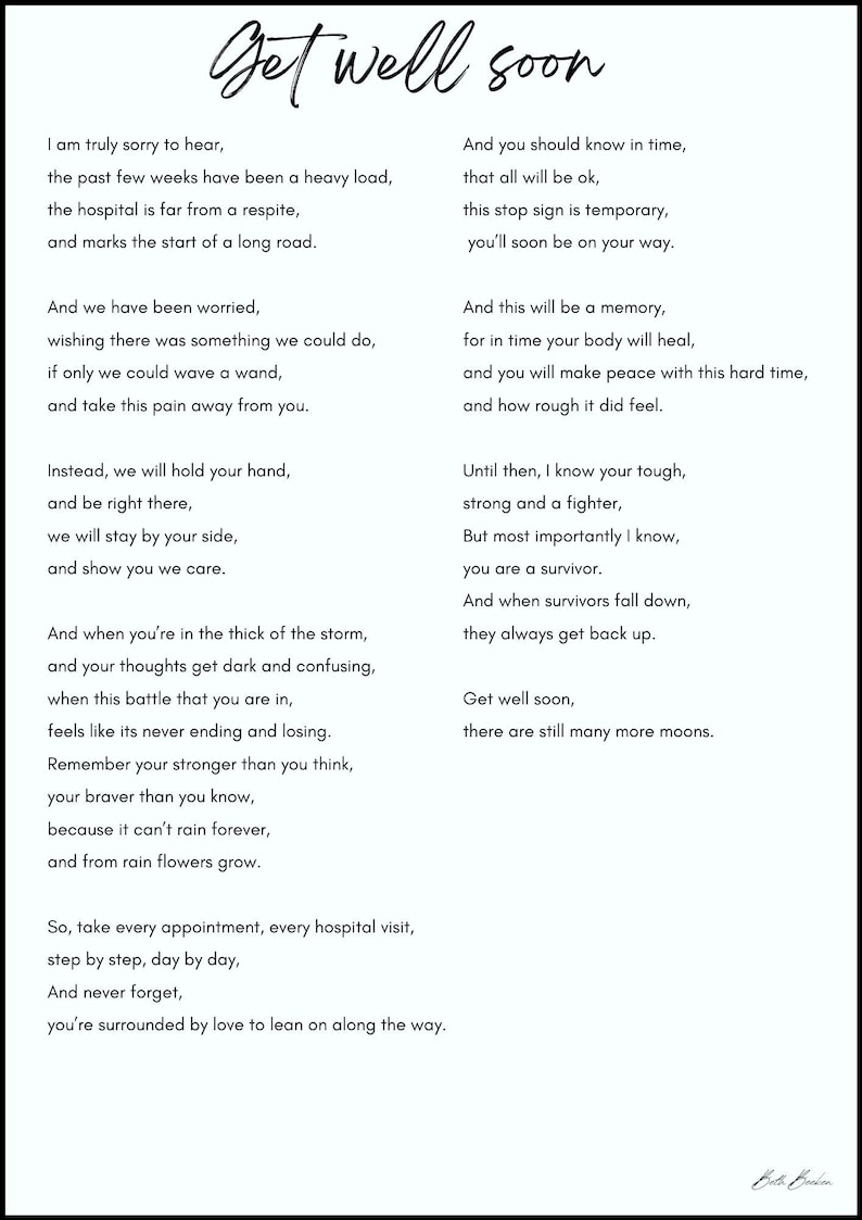 Get Well Soon Poem for Someone Unwell Poem Thinking of You Poem of ...