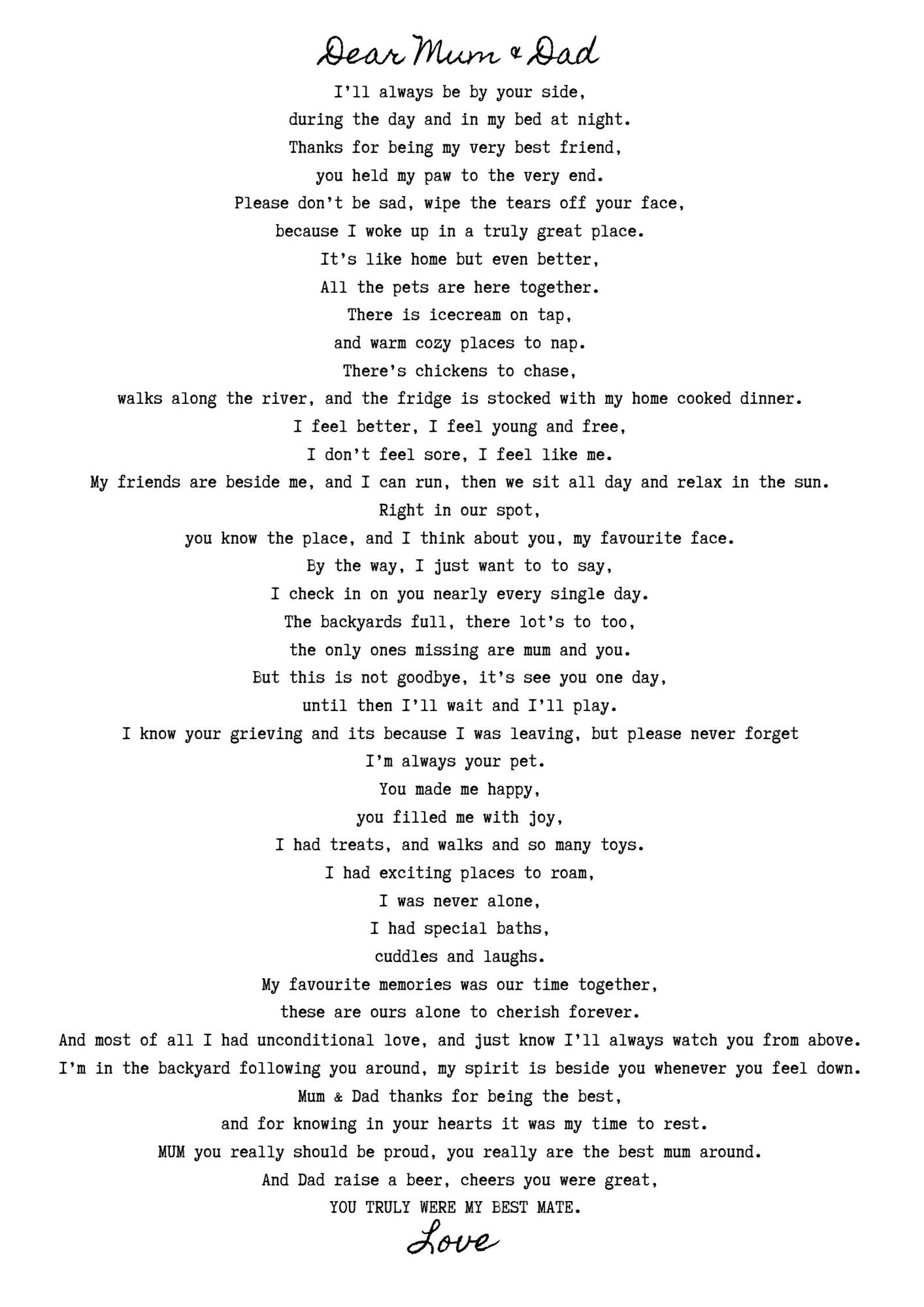 Dog Memorial Poem, Grief Poem for Dog Passing, DIGITAL Download ...