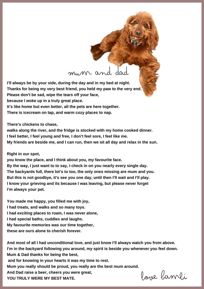 Dog Memorial Poem, Grief Poem for Dog, DIGITAL DOWNLOAD, Gift - Etsy