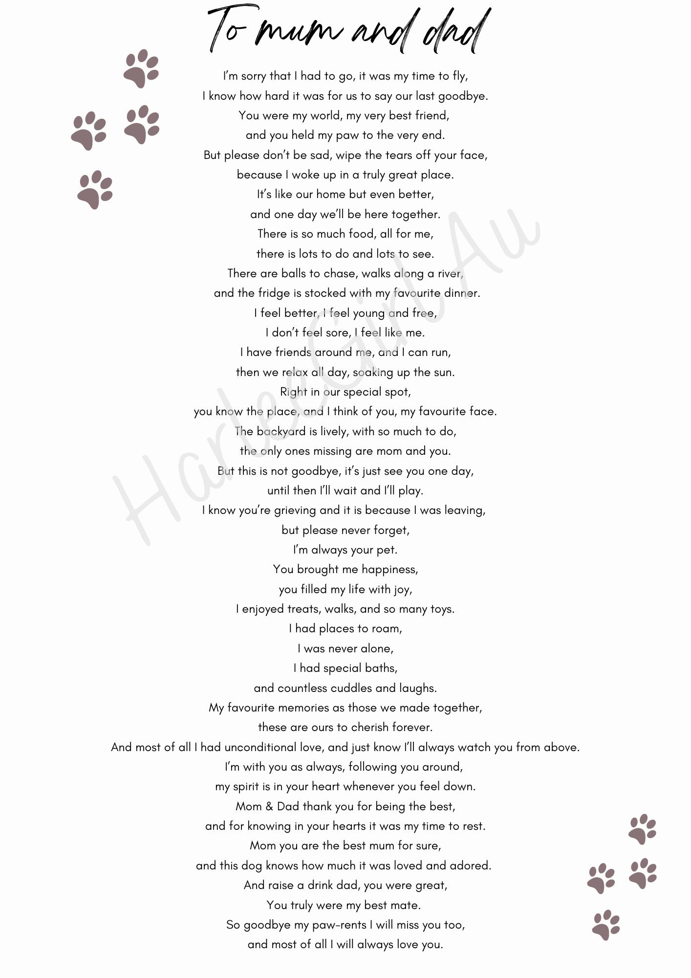 Dog Memorial Poem, Grief Poem for Dog Passing, DIGITAL Download ...
