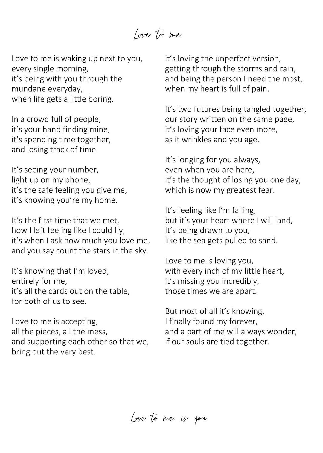 Romantic Poem Gift - 'love to Me' Printable Poem for Partner or ...