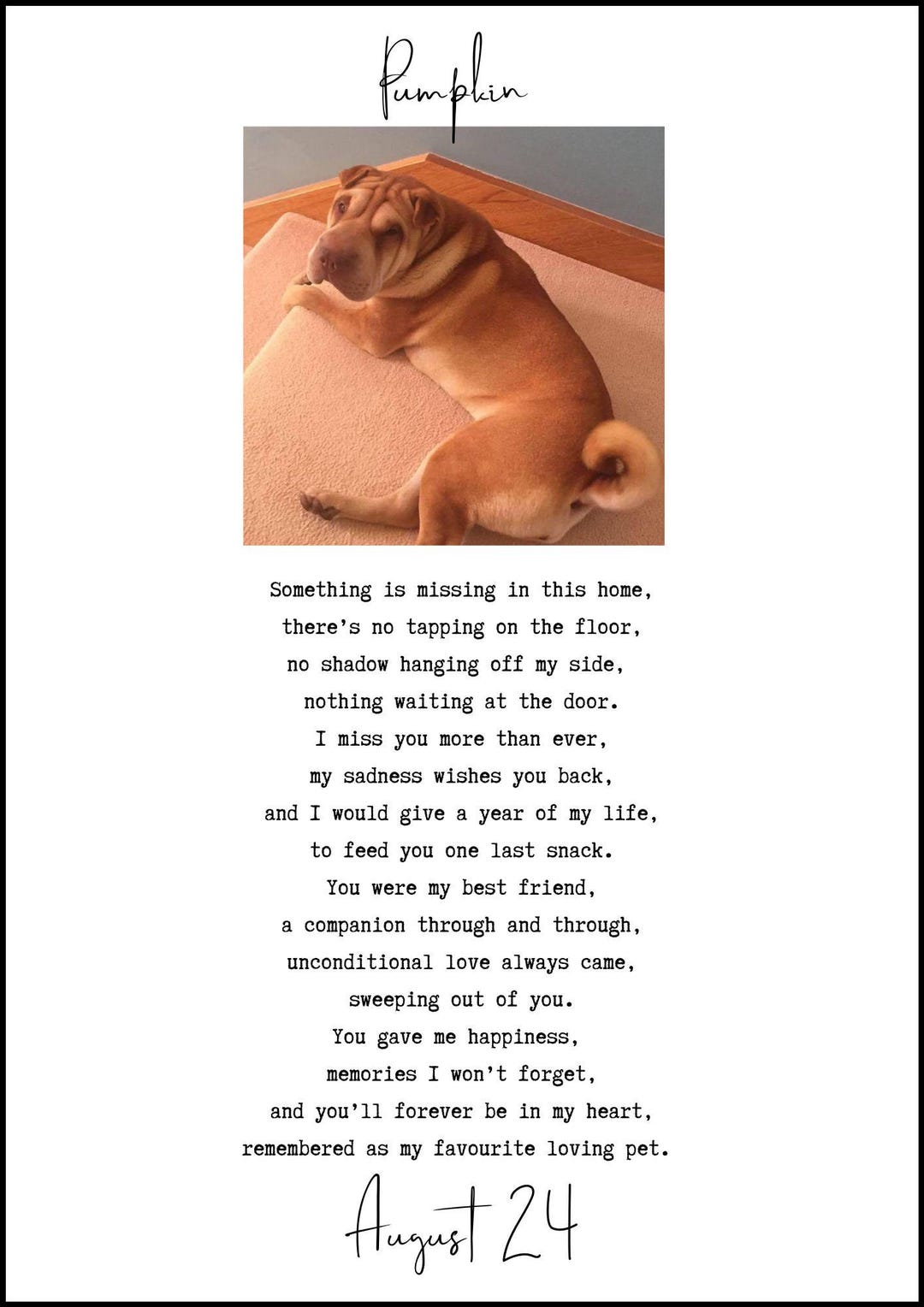 Dog Memorial Poem, Editable Template, Grief Poem for Dog, Digital ...