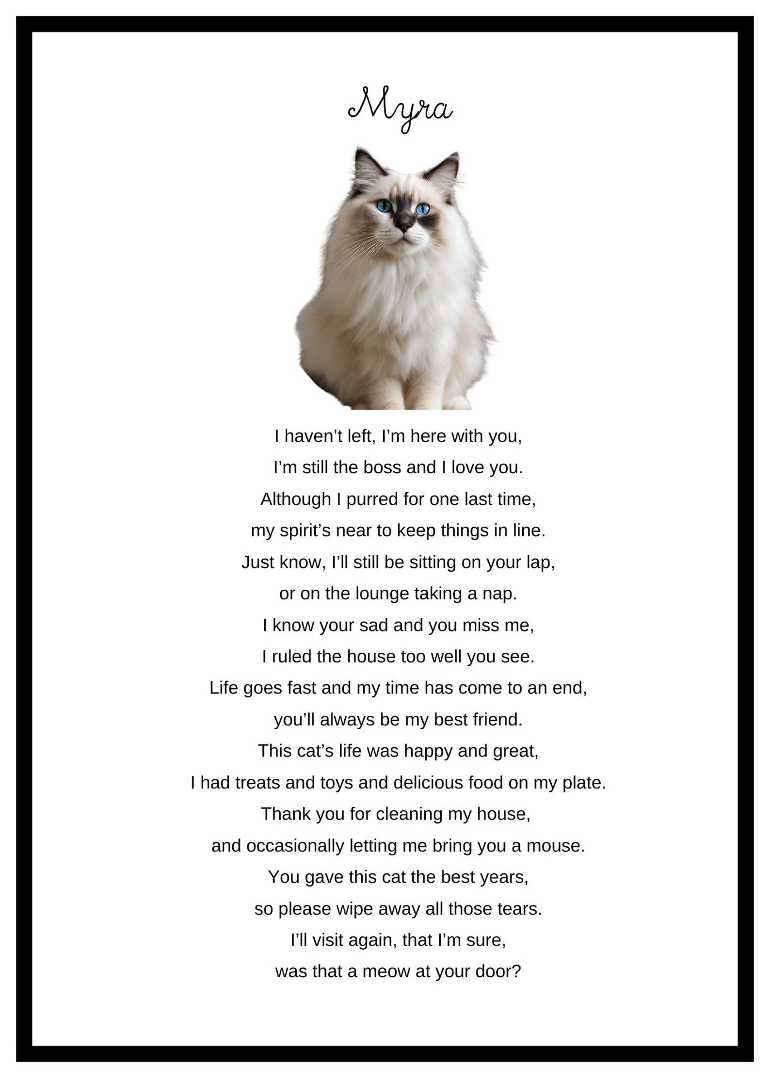 Cat Memorial Poem, Grief Poem for Cat, DIGITAL DOWNLOAD, Gift - Etsy