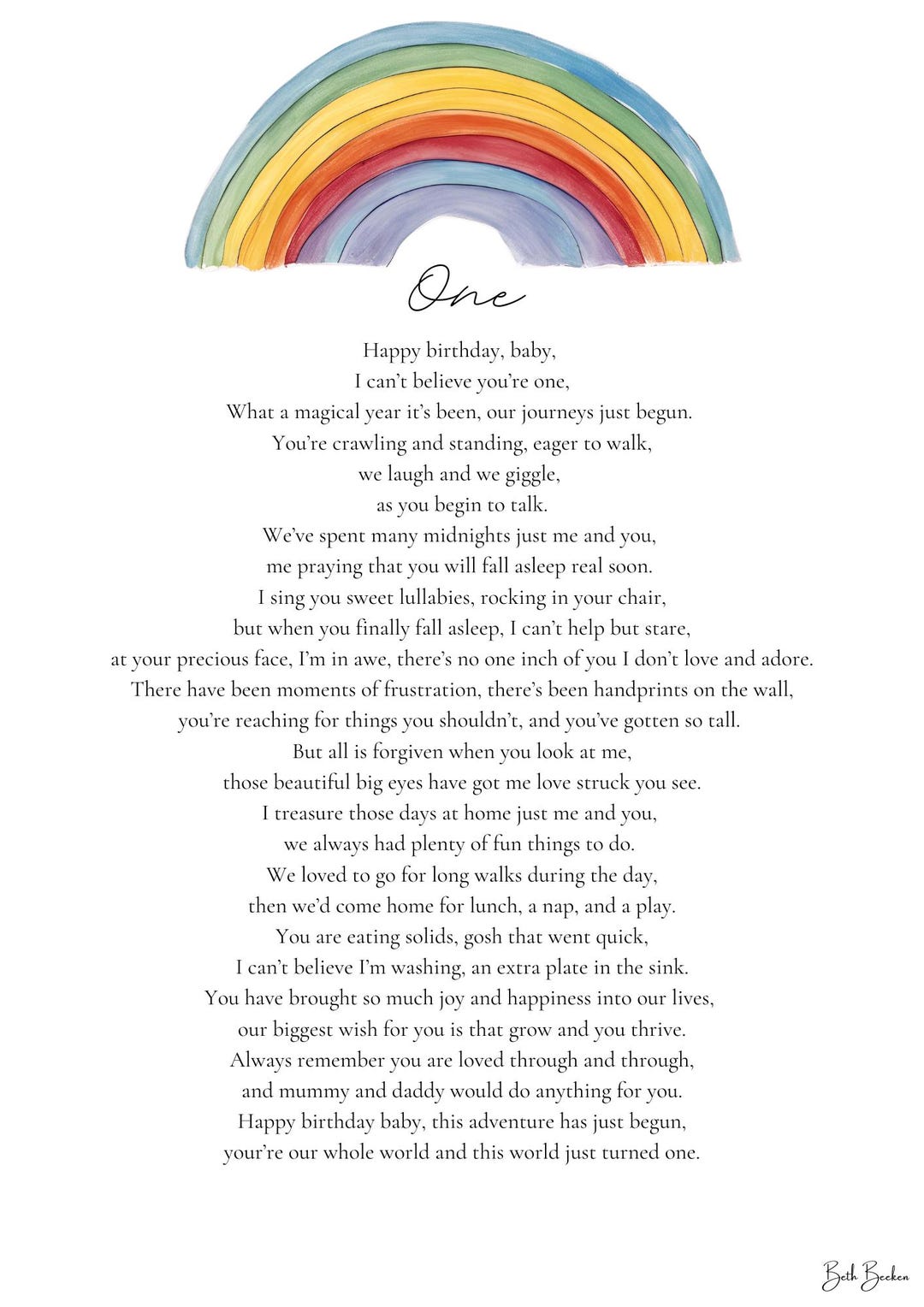 Happy First Birthday Poem for Baby Turning One Poem Birthday Gift First ...