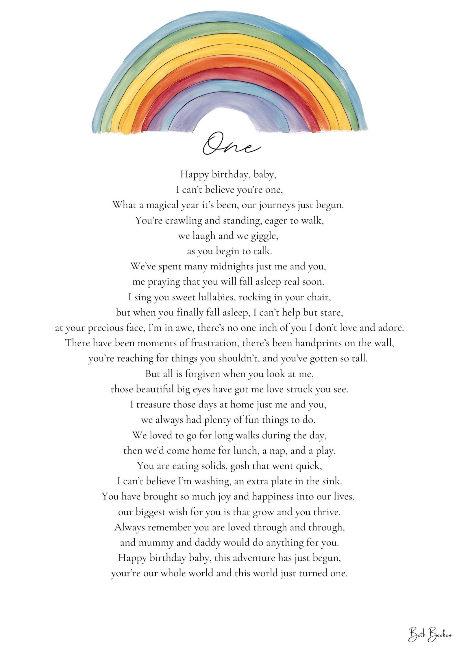 Happy First Birthday Poem for Baby Turning One Poem Birthday Gift First ...