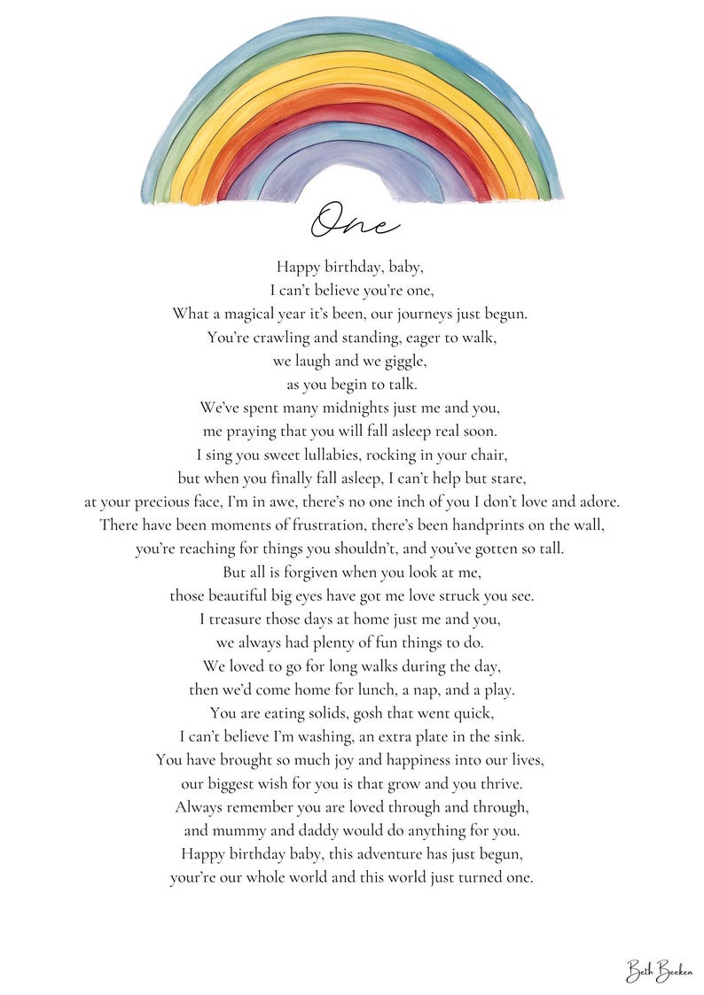 Happy First Birthday Poem for Baby Turning One Poem Birthday Gift First ...