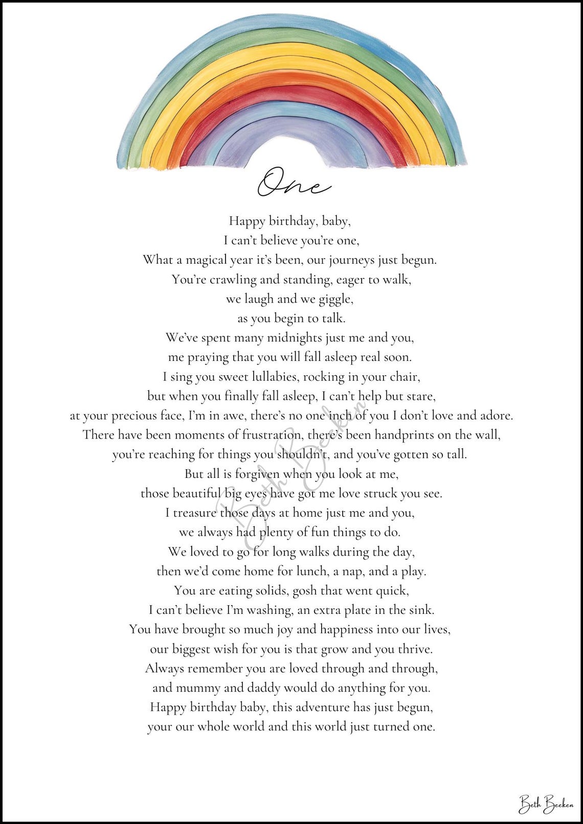 Happy First Birthday Poem for Baby Turning One Poem Birthday Gift First ...