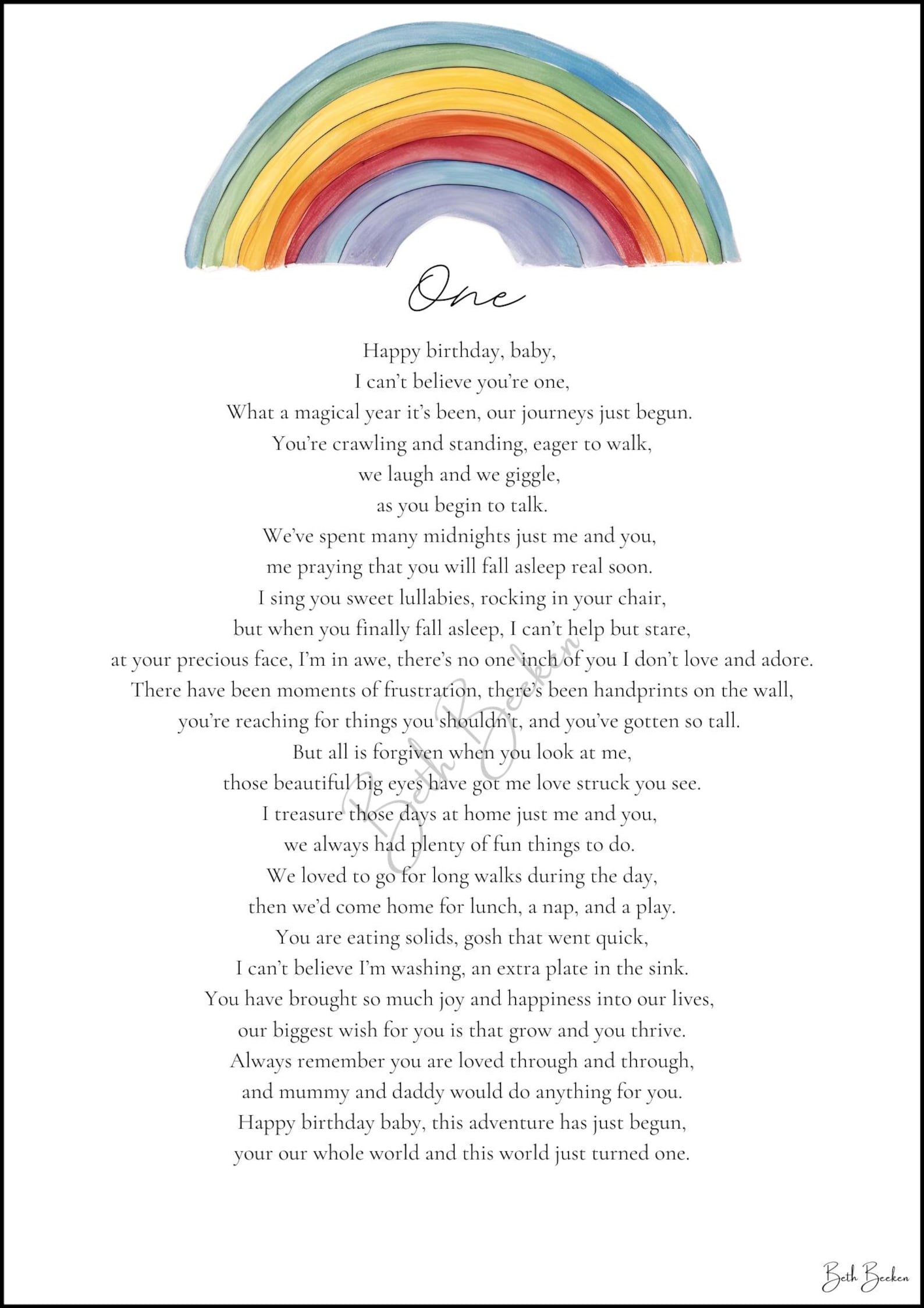 Happy First Birthday Poem for Baby Turning One Poem Birthday Gift First ...