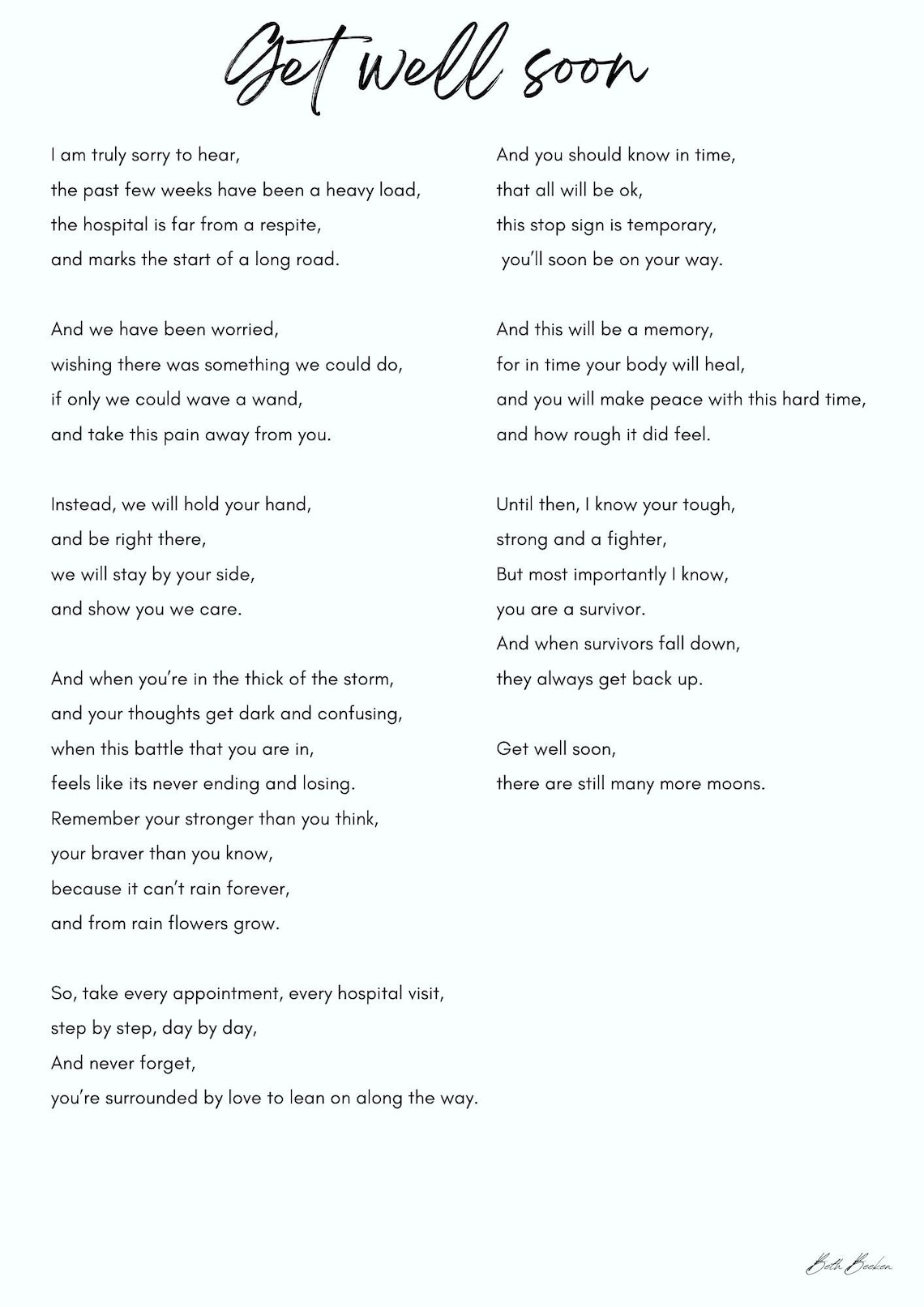 Get Well Soon Poem for Someone Unwell Poem Thinking of You Poem of ...