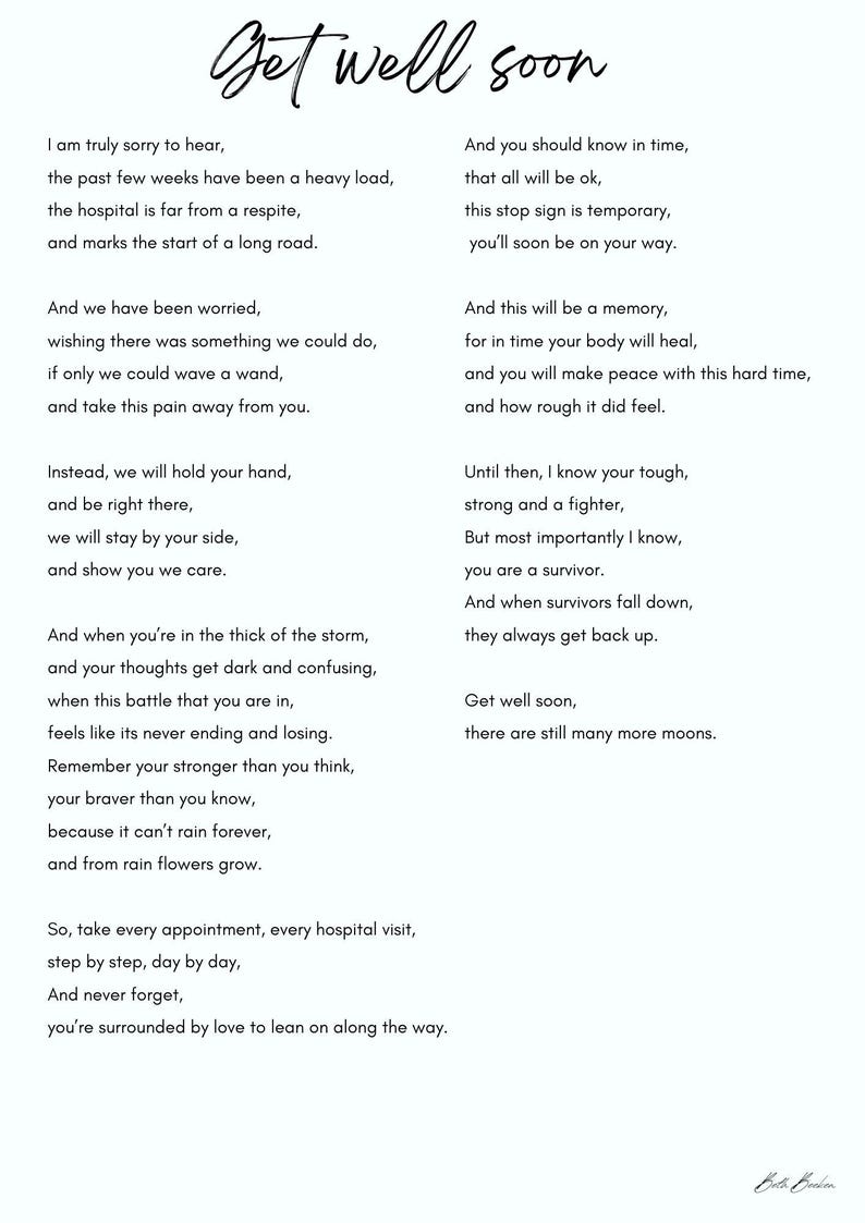 Get Well Soon Poem for Someone Unwell Poem Thinking of You Poem of ...