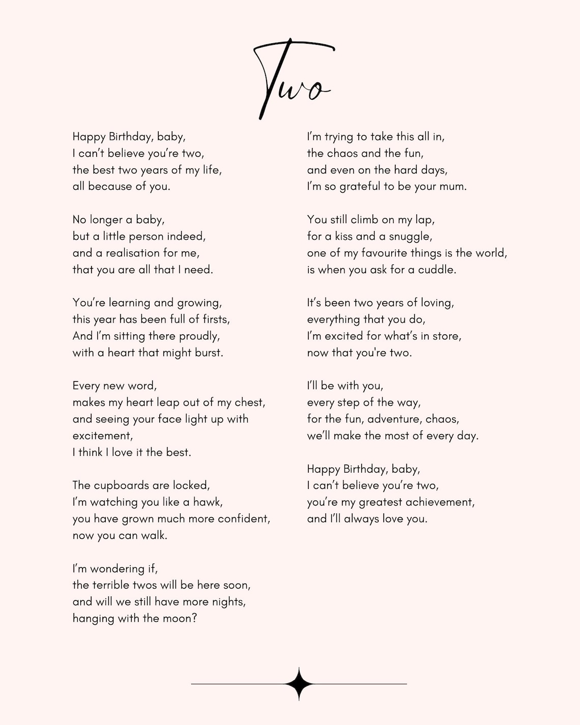 Happy 2nd Birthday Poem for Baby Turning Two Poem Birthday Gift Second ...
