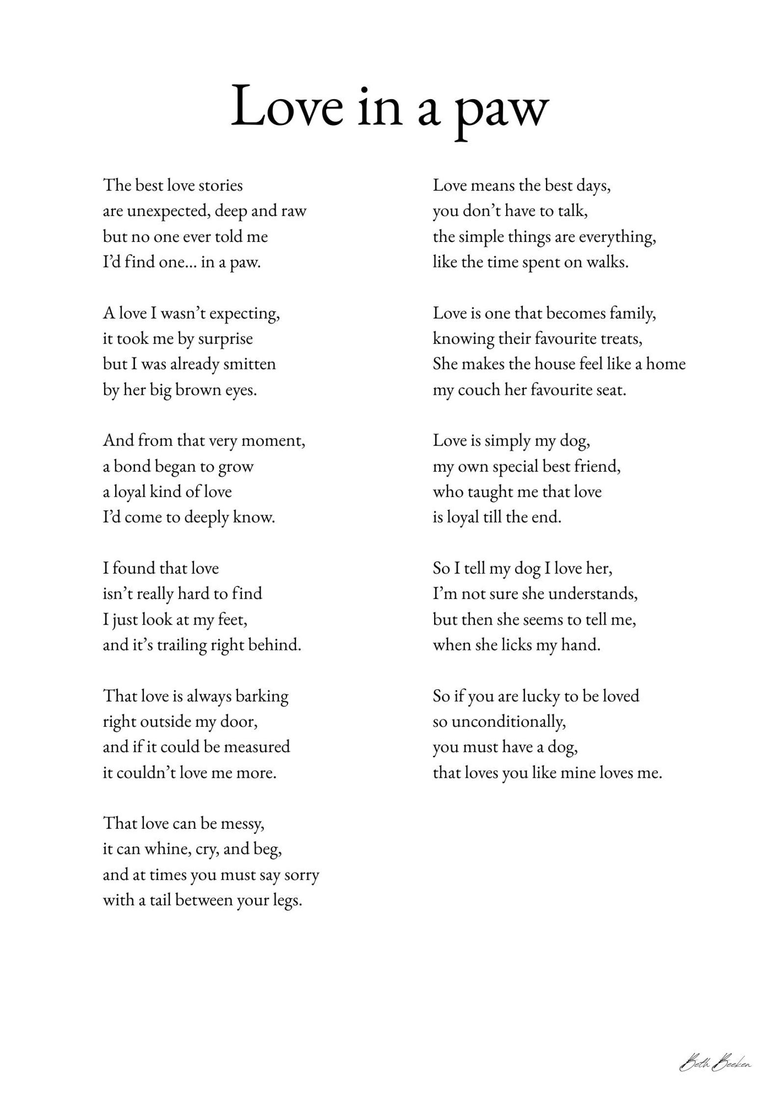 Love in a Paw - Dog Printable Poem | Pet Gift | Dog Wall Art | Dog ...