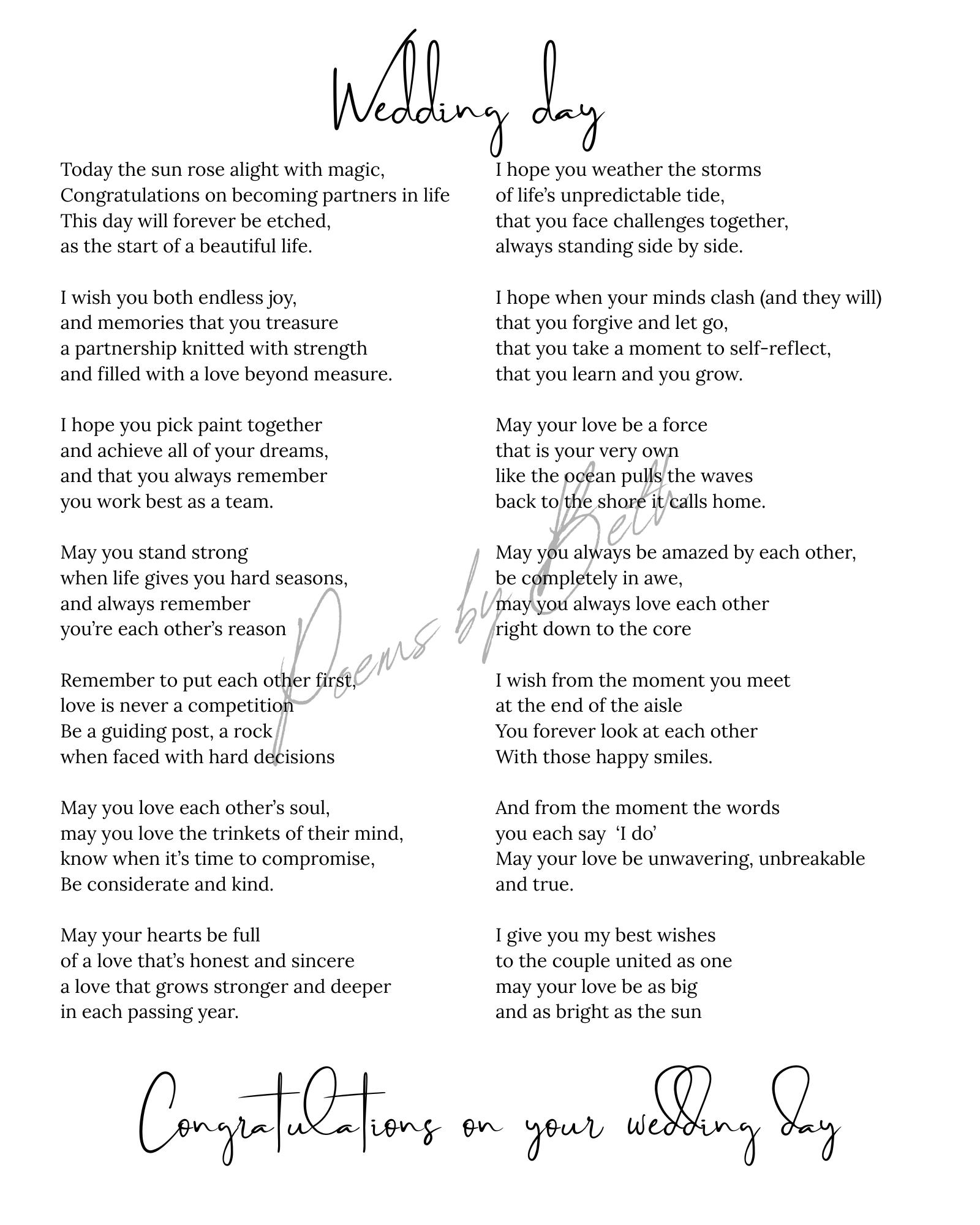 Personalised Wedding Poem - Gift for Bride & Groom or Partners in Life ...