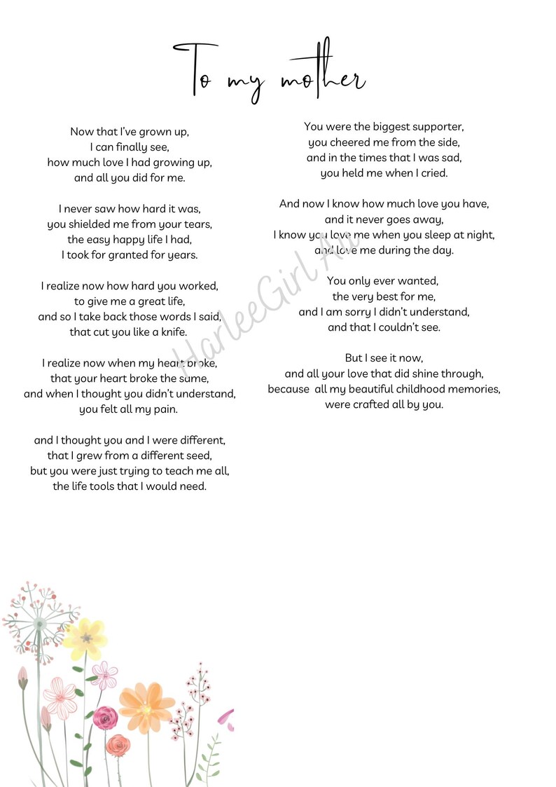 Mother Digital Poem, to My Mother, DIGITAL MOTHER Print, Thanks Mother ...