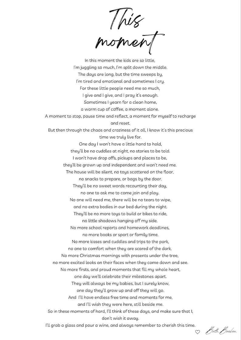 This Moment, Poem About Motherhood, Motherhood Support. - Etsy