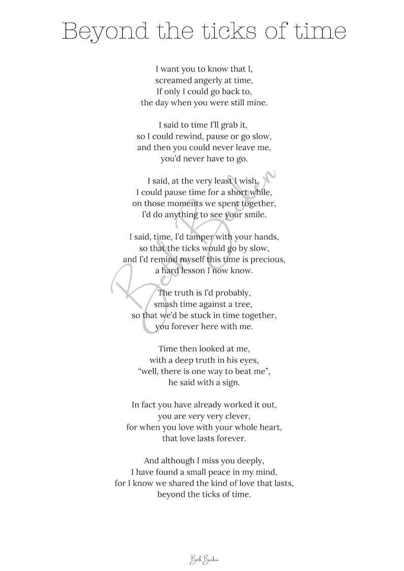 Sympathy Poem, Beyond the Ticks of Time, Loss of a Partner, Loss of a ...