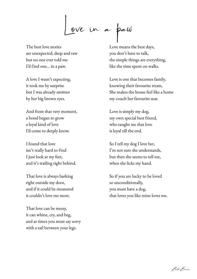 Love in a Paw - Dog Printable Poem | Pet Gift | Dog Wall Art | Dog ...