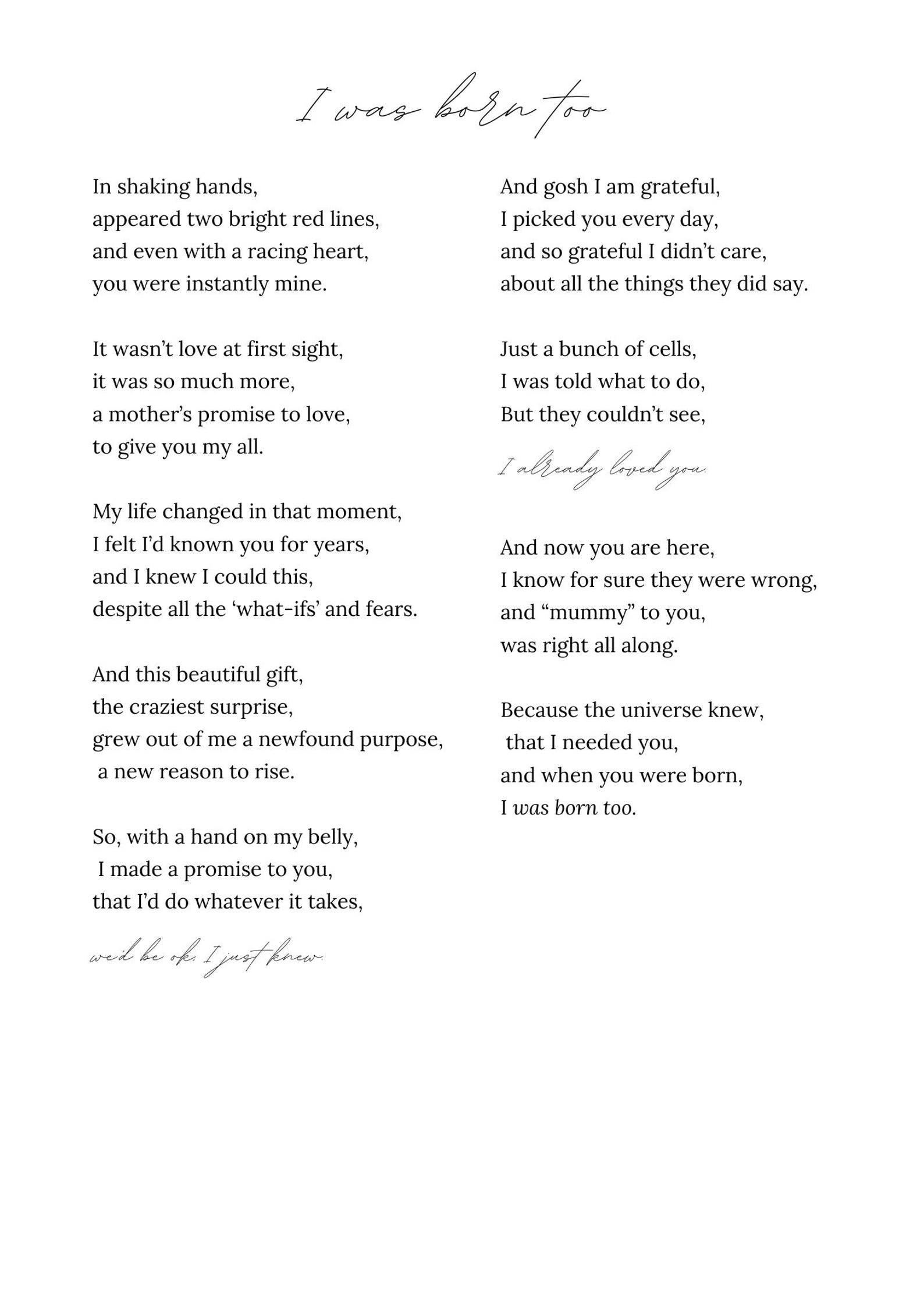 I Was Born Too Poem, Motherhood Poem, Pregnancy Poem, Unplanned ...