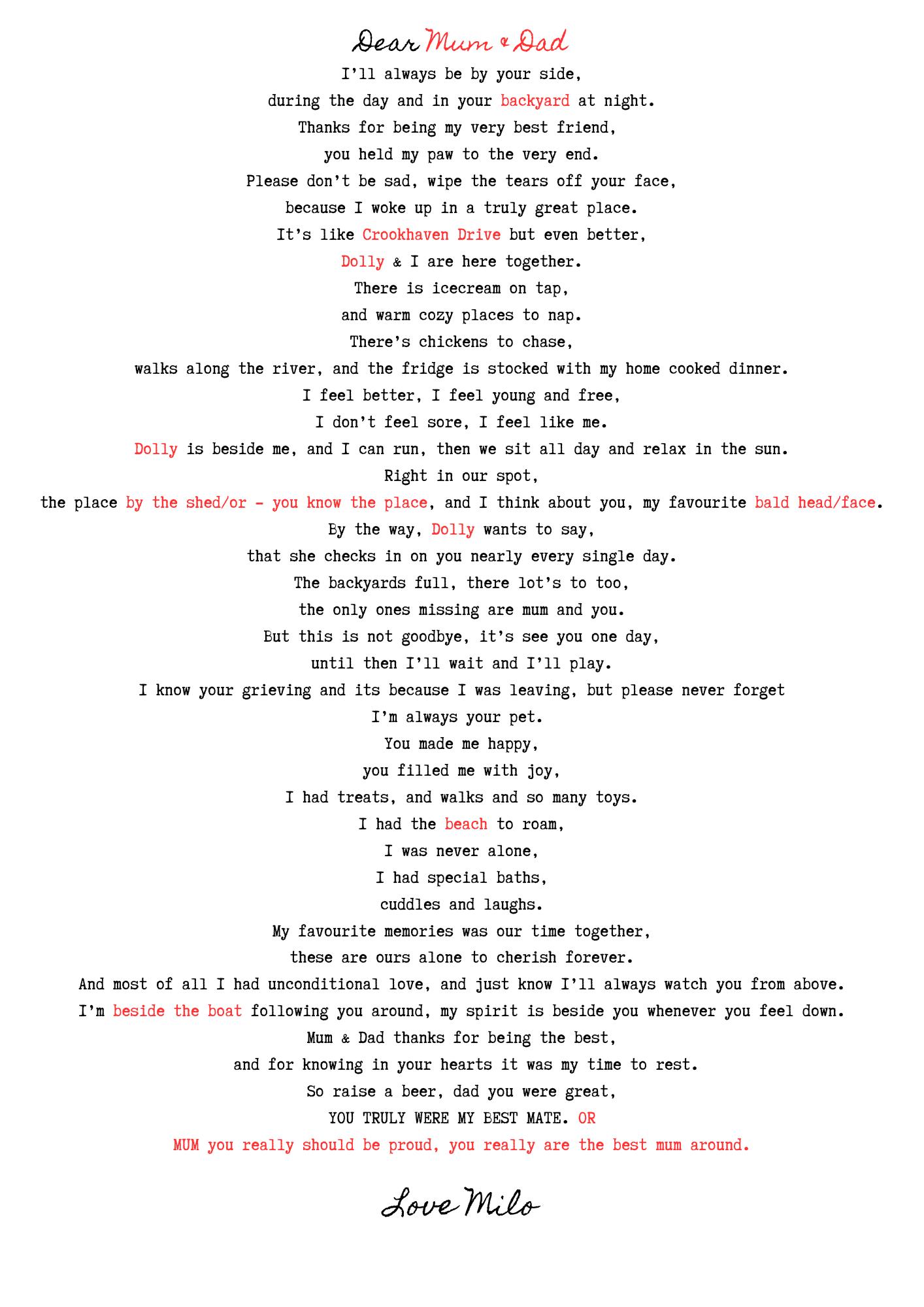 Dog Memorial Poem, Grief Poem for Dog Passing, DIGITAL Download ...