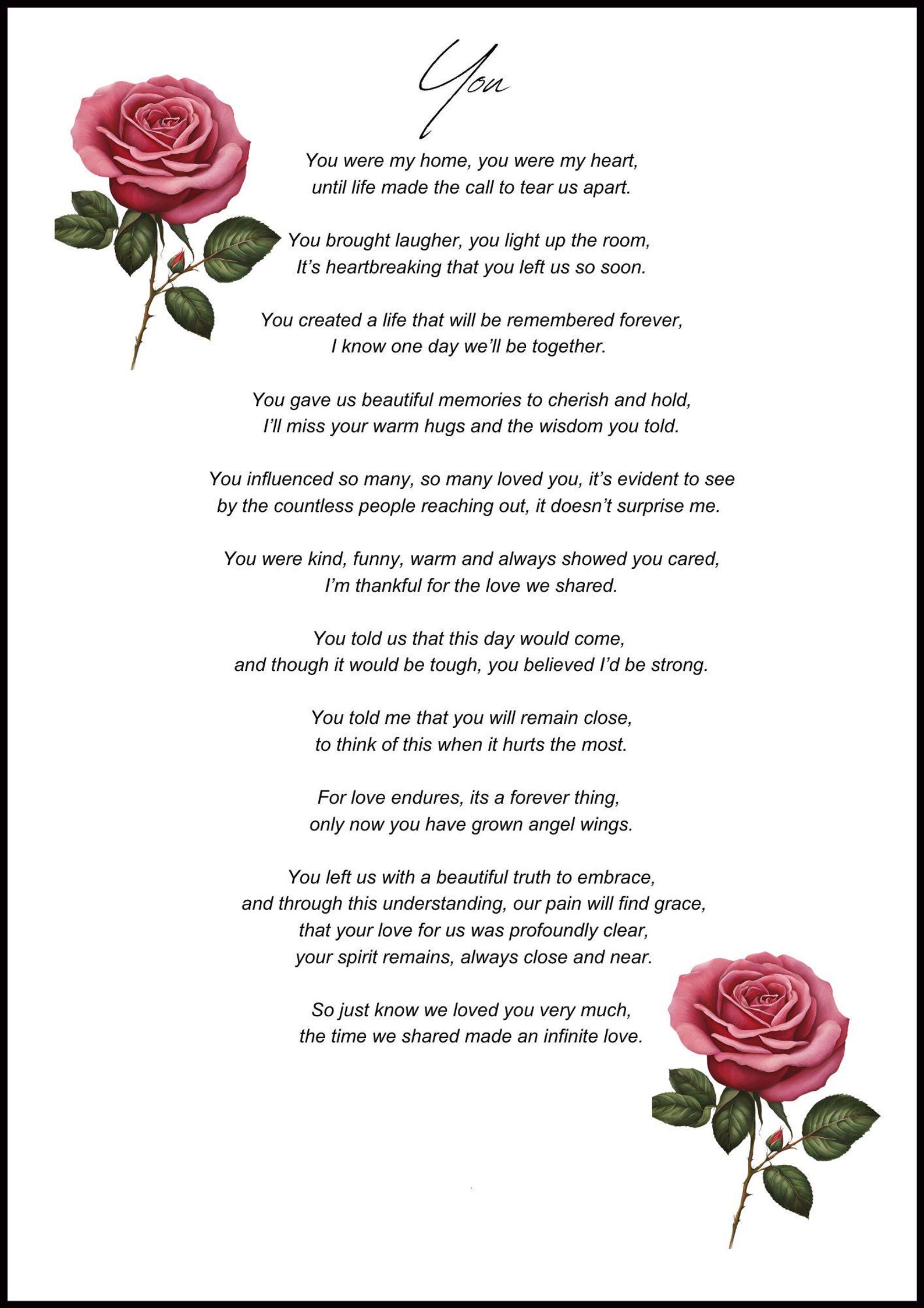 Sympathy Poem, You, DIGITAL DOWNLOAD, Loss of a Partner, Loss of a ...