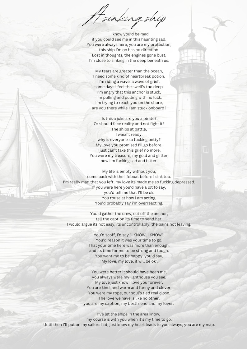 Sympathy Poem, a Sinking Ship, My Map, DIGITAL DOWNLOAD, Loss of a ...