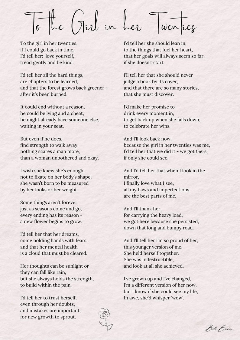 Letter to My Younger Self Poem - Digital Download for Women in Their ...