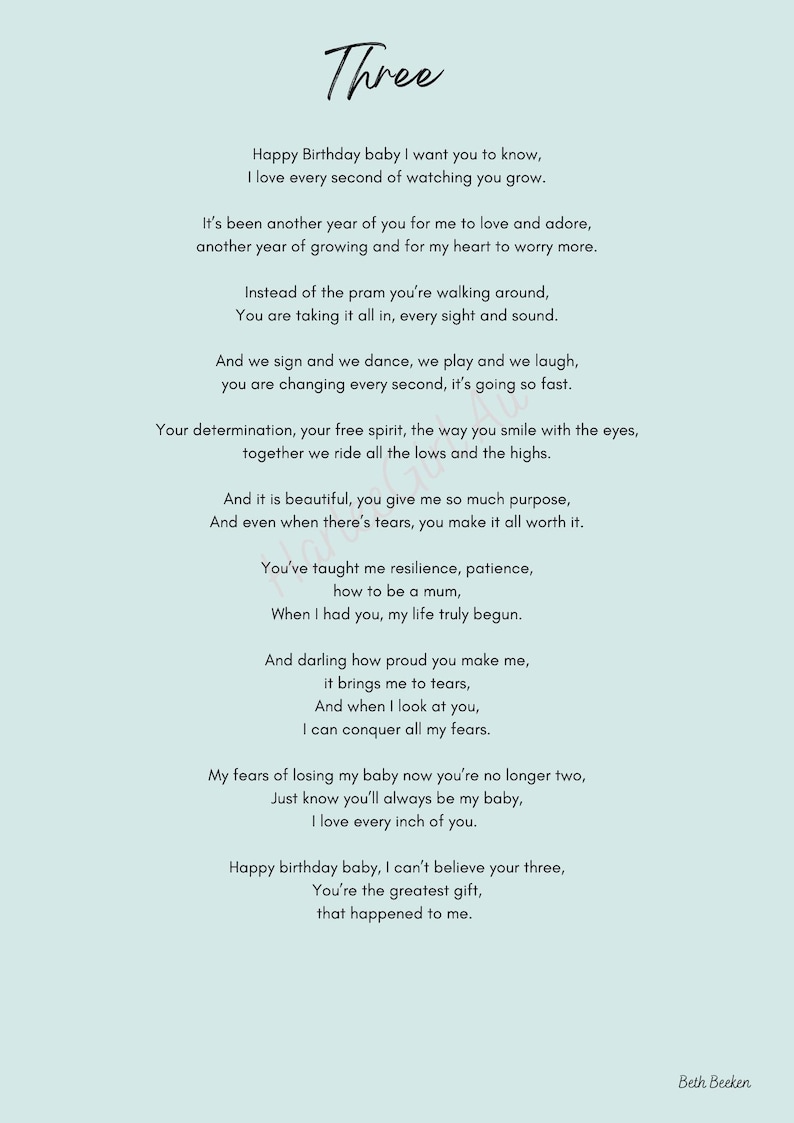 Three, Poem for a Three Year Old, Three Year Old Birthday Poem, Third ...