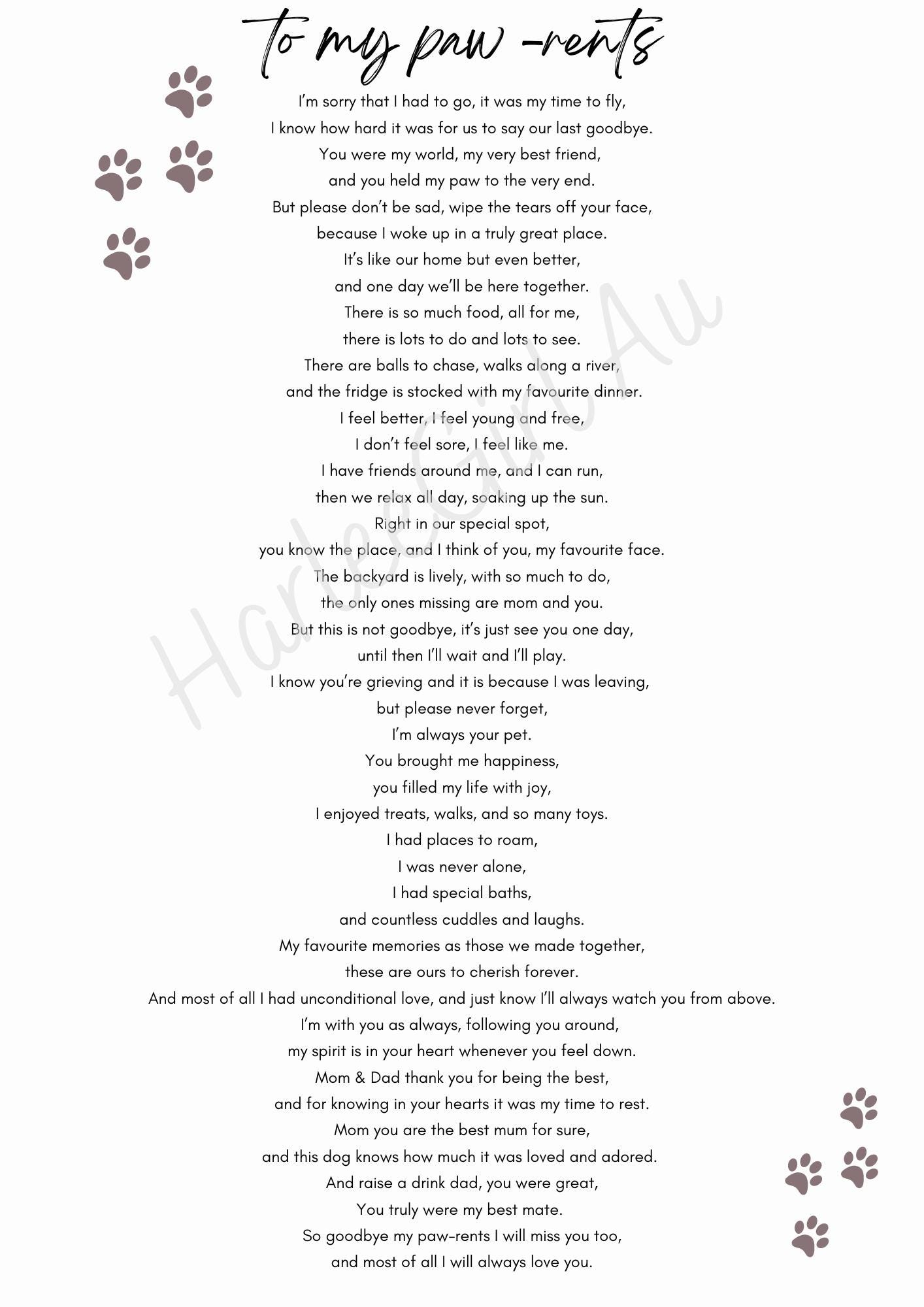 Dog Memorial Poem, Grief Poem for Dog Passing, DIGITAL Download ...
