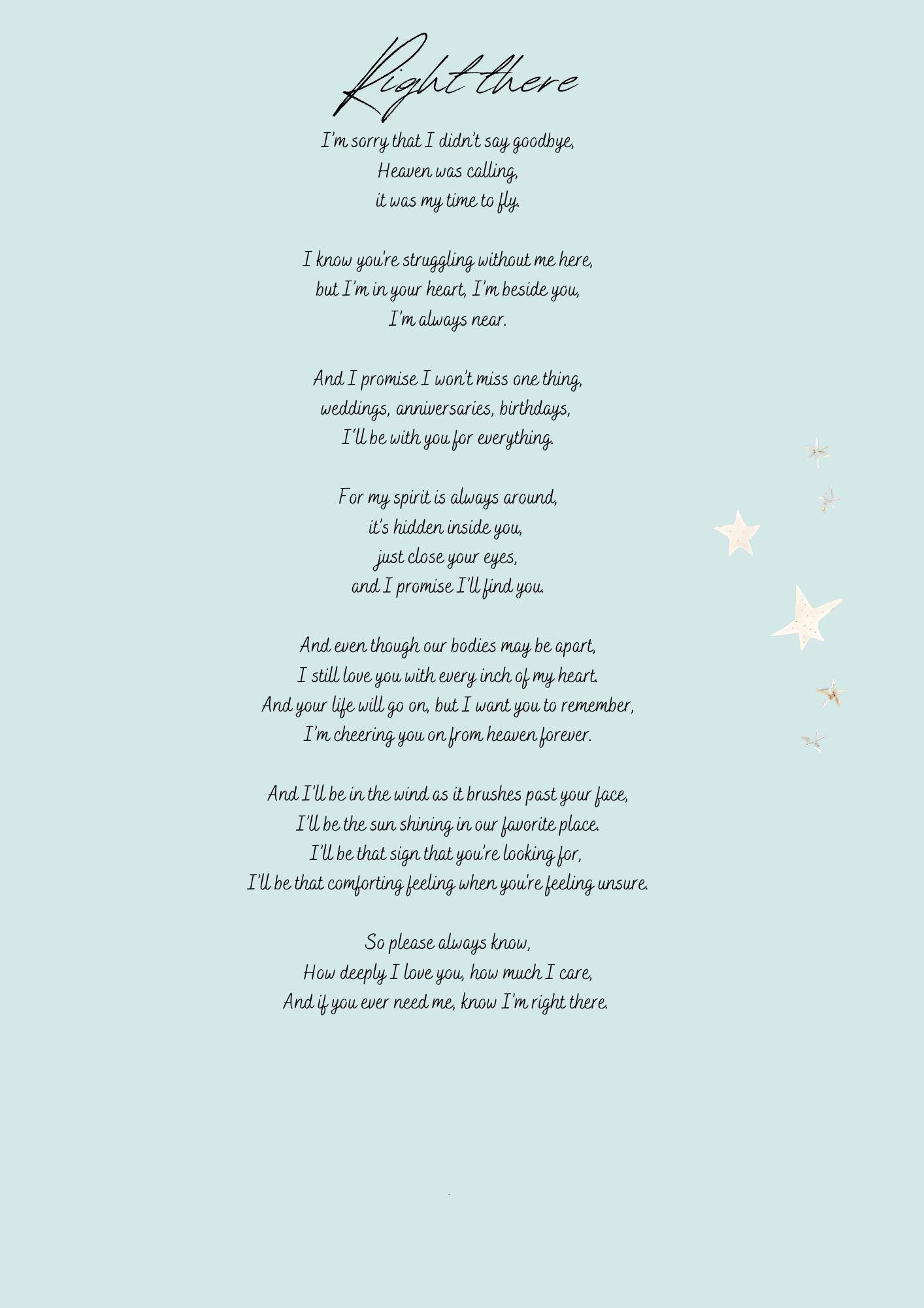 Right There Sympathy Poem Loss of a Partner Loss of a Parent Loss of a ...