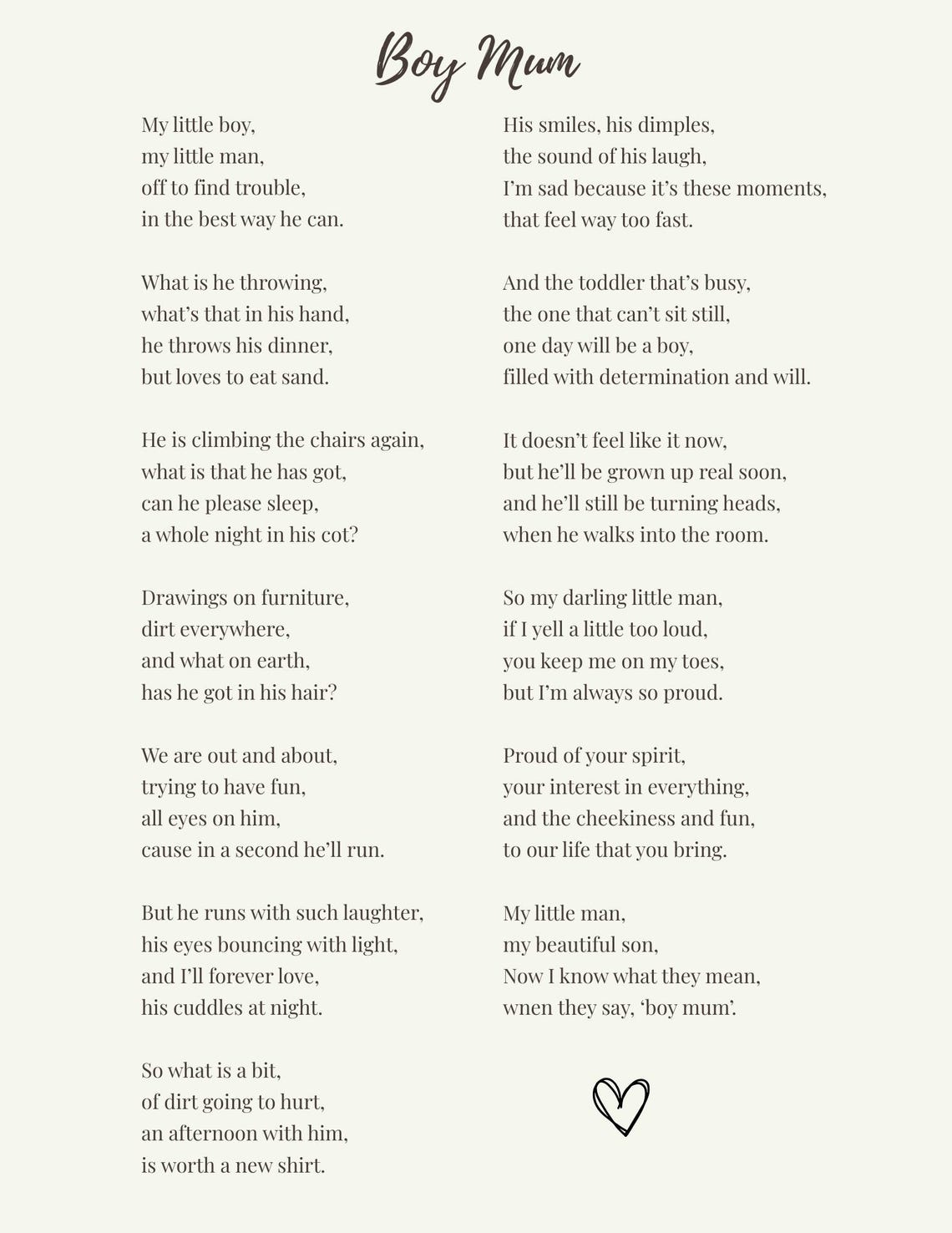 Boy Mum Poem Printable | Mother & Son Gift | Mum Life Quote | Baby Boy ...