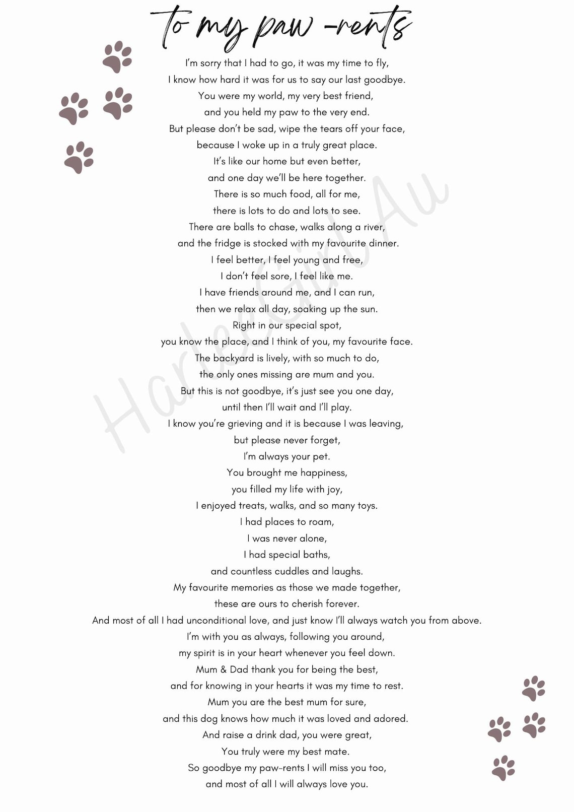 Dog Memorial Poem, Grief Poem for Dog Passing, DIGITAL Download ...
