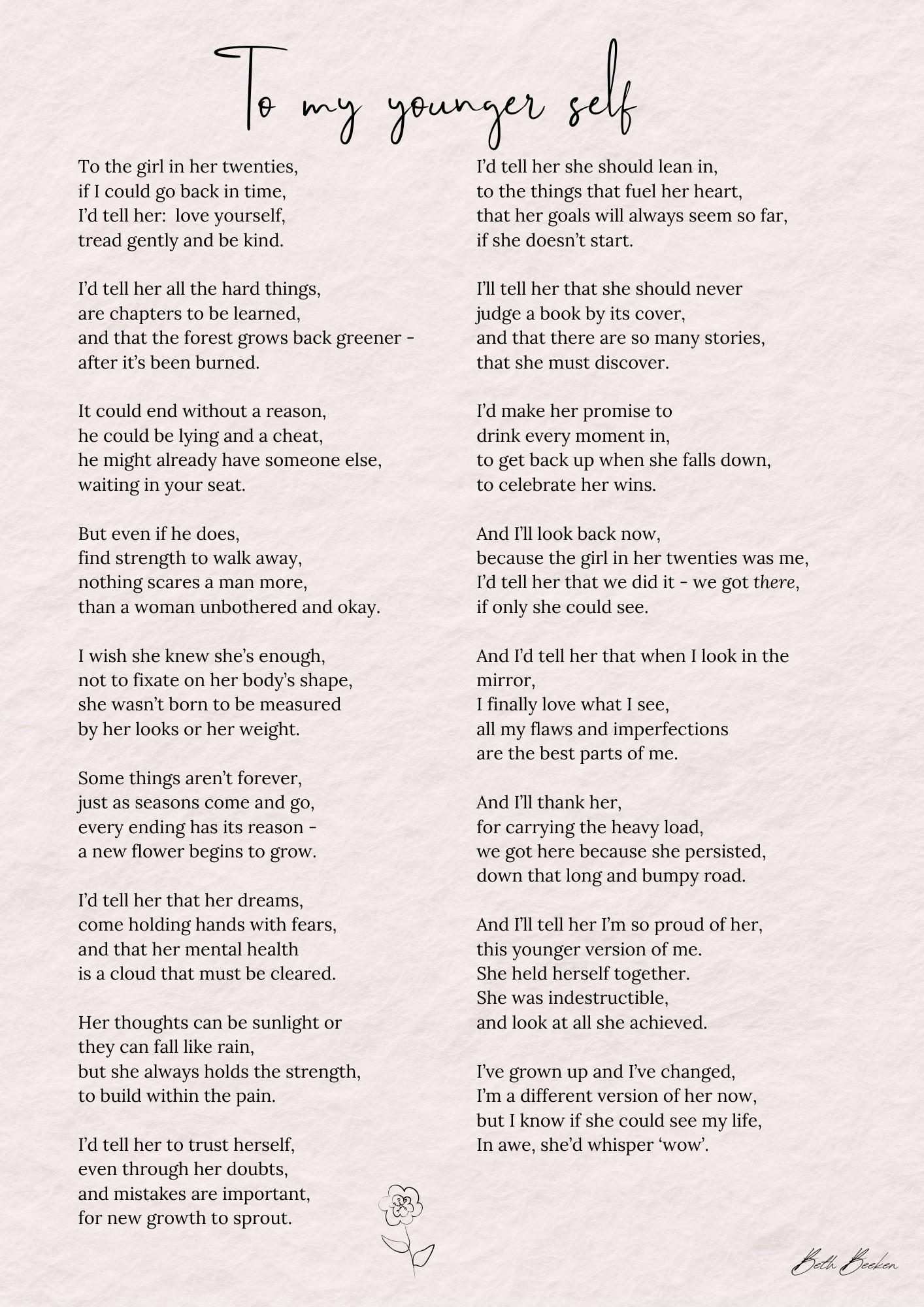 Letter to My Younger Self Poem - Digital Download for Women in Their ...