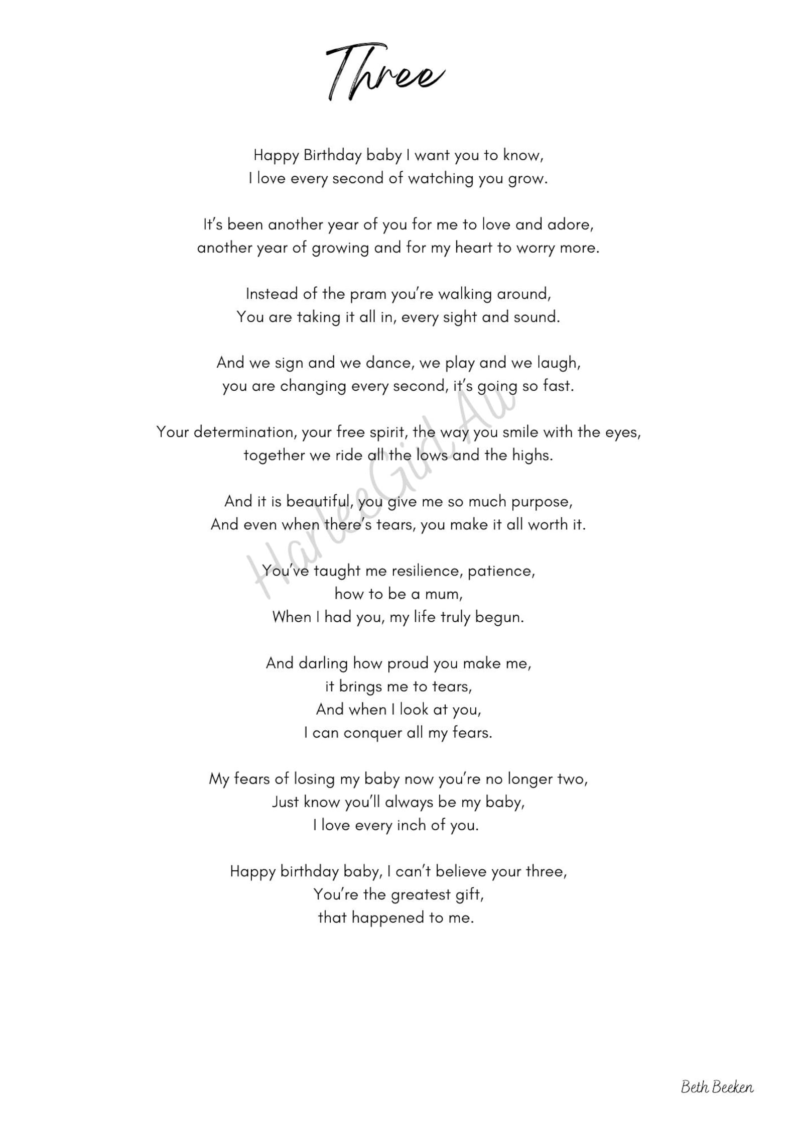 Three, Poem for a Three Year Old, Three Year Old Birthday Poem, Third ...