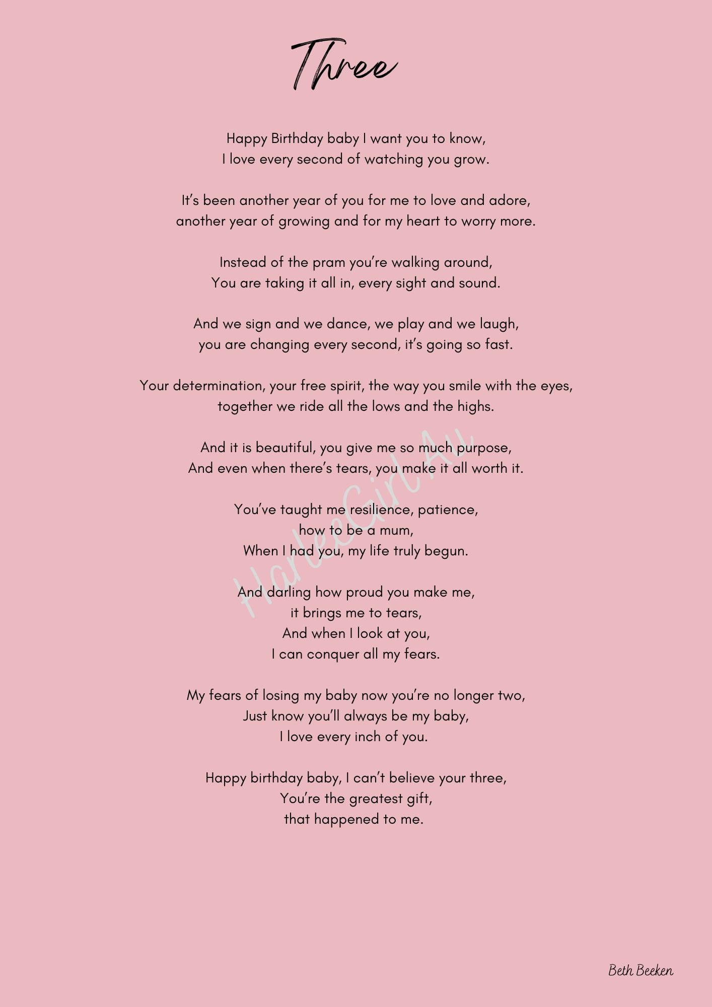 Three, Poem for a Three Year Old, Three Year Old Birthday Poem, Third ...