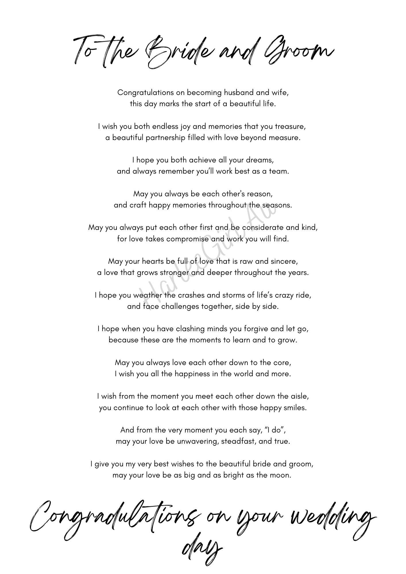 Wedding Poem, a Wedding Gift, Gift for Bride and Groom, Wedding Present ...