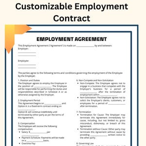 Employment Agreement Contract Template Employee Contract Form Editable ...