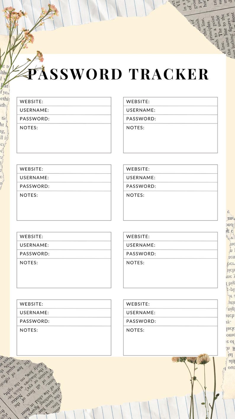 Password Tracker Printable Digital Password Log Password Organizer ...