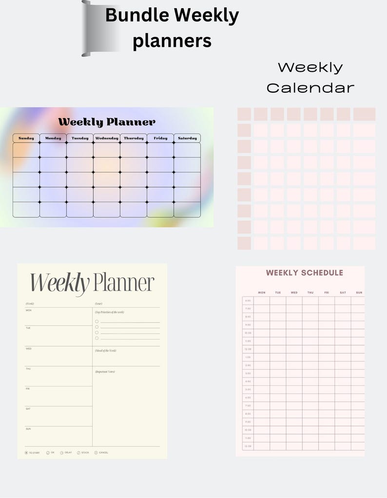 Undated Weekly Planner for Productivity Minimalist Weekly Schedule ...