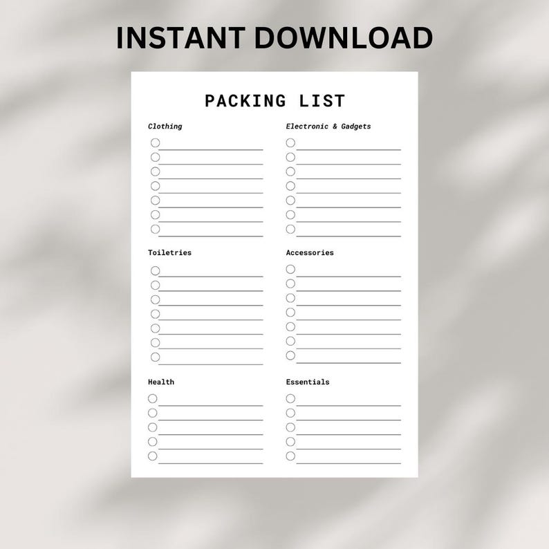 Minimalist Packing List Printable Vacation Checklist Trip Planner ...
