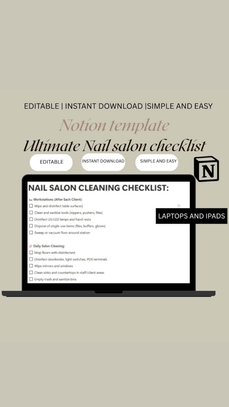 Nail Salon Cleaning Checklist Template Printable Spa Sanitation ...