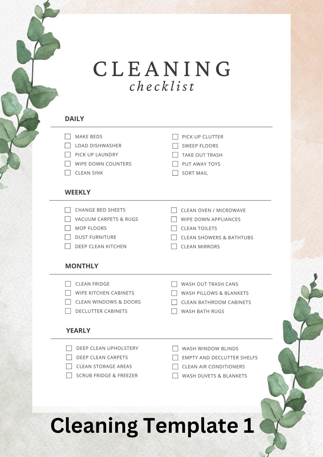 Ultimate Cleaning Checklist Printable Home Cleaning Schedule Daily ...