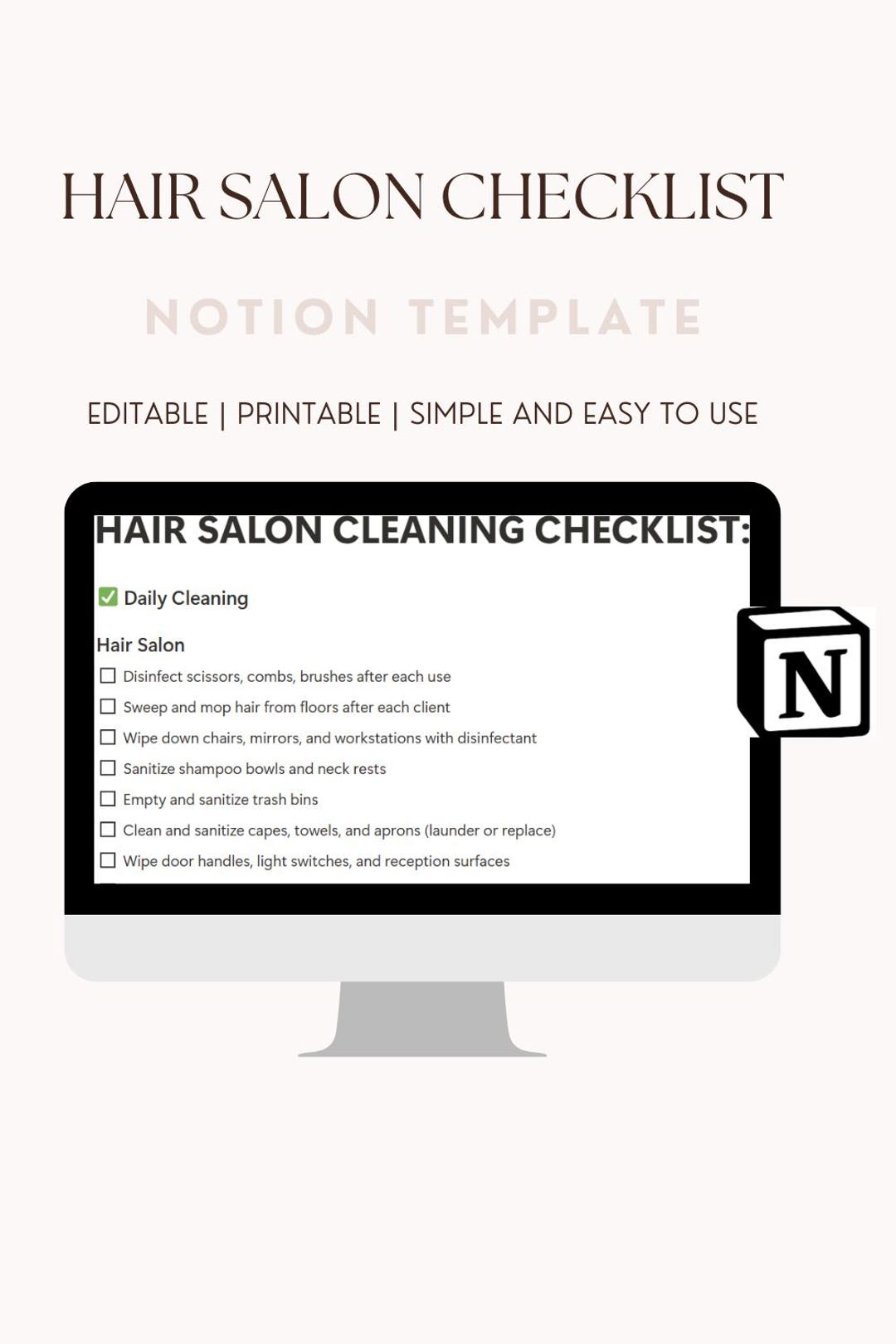 Hair Salon Cleaning Checklist Template Printable Salon Cleaning ...