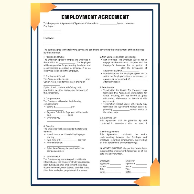 Employment Agreement Contract Template Employee Contract Form Editable ...