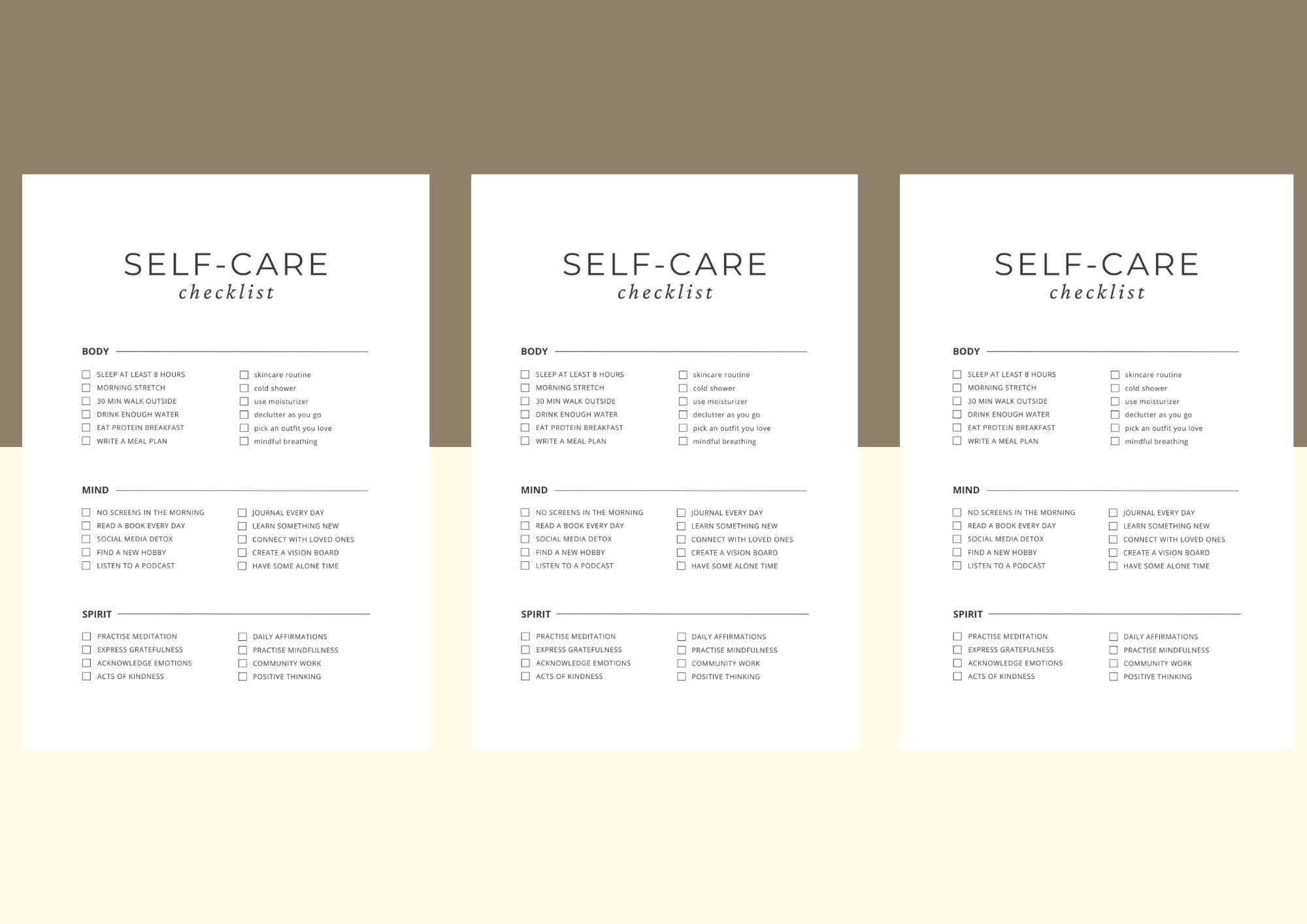 Self Care Checklist Daily & Weekly Wellness Planner Mental Health ...