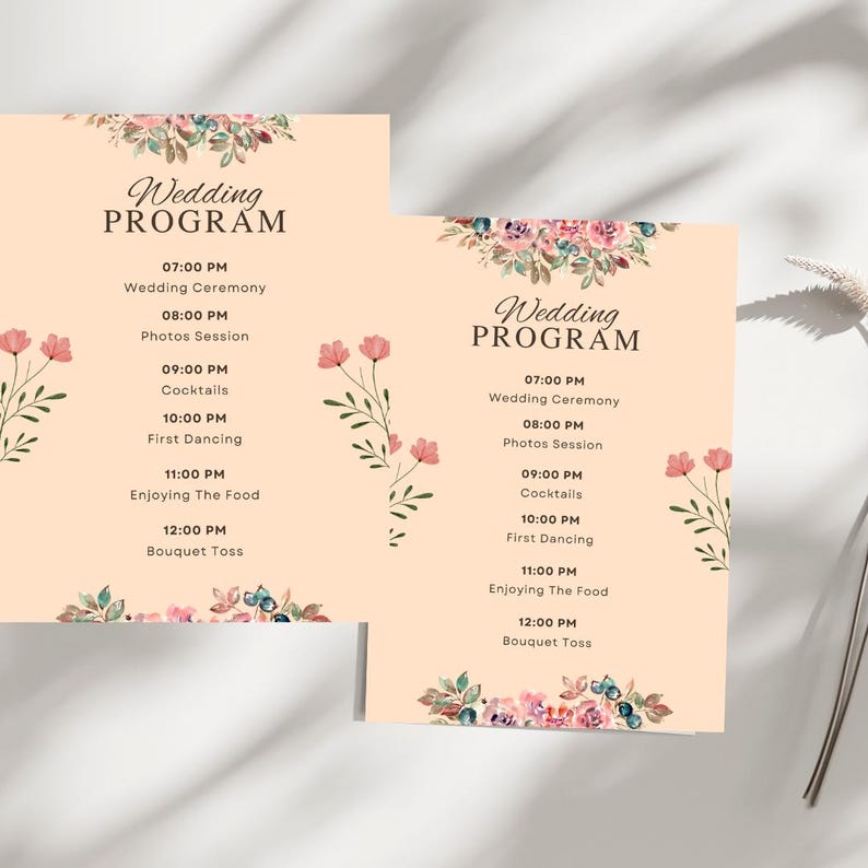 Elegant Wedding Program Template Printable and Editable Order of ...
