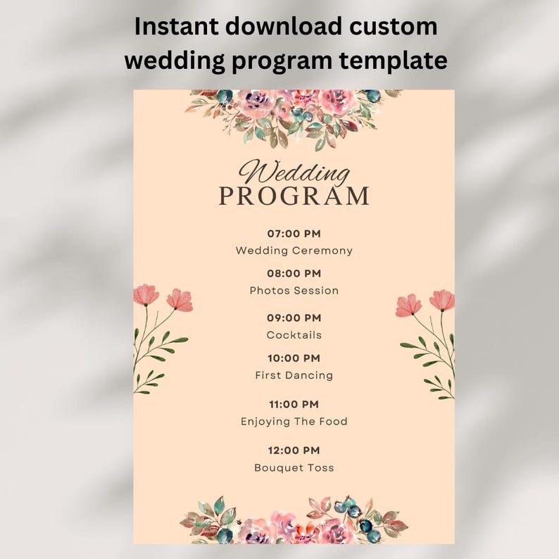 Elegant Wedding Program Template Printable and Editable Order of Service DIY Wedding Ceremony ...
