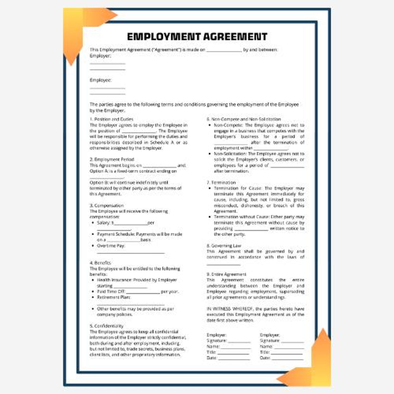 Employment Agreement Contract Template Employee Contract Form Editable ...