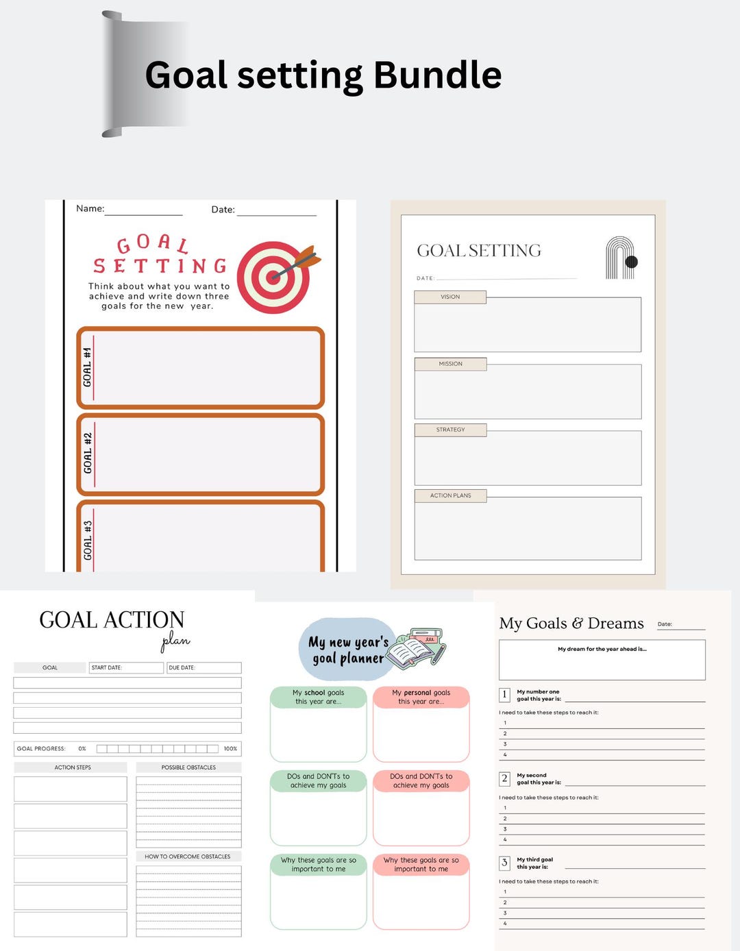 Goal Setting Template Printable Goal Planner PDF Personal Development ...